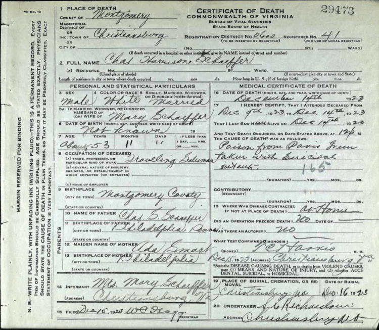 Charles Stoever Schaeffer – Gathering Blacksburg History