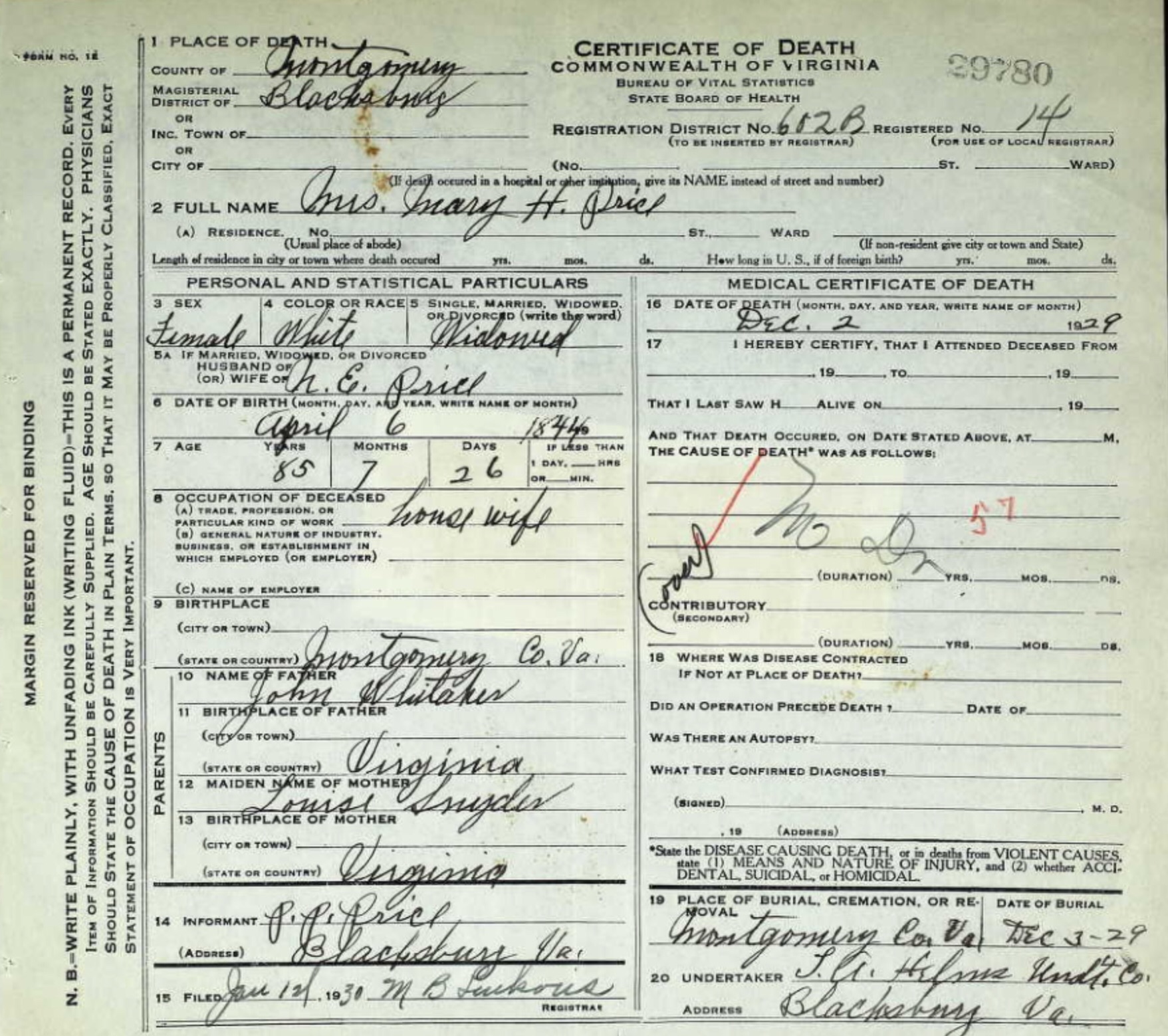 Thomas A. Helms, Undertaker in Blacksburg, Virginia – Gathering ...
